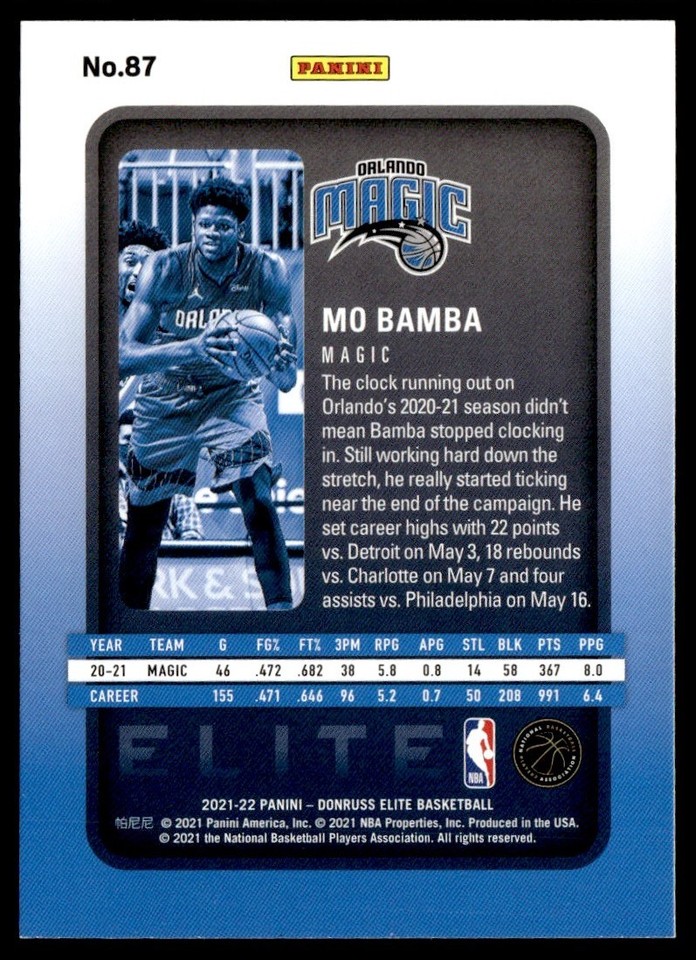 2021-22 Donruss Elite Mo Bamba Orlando Magic #87 | eBay UK