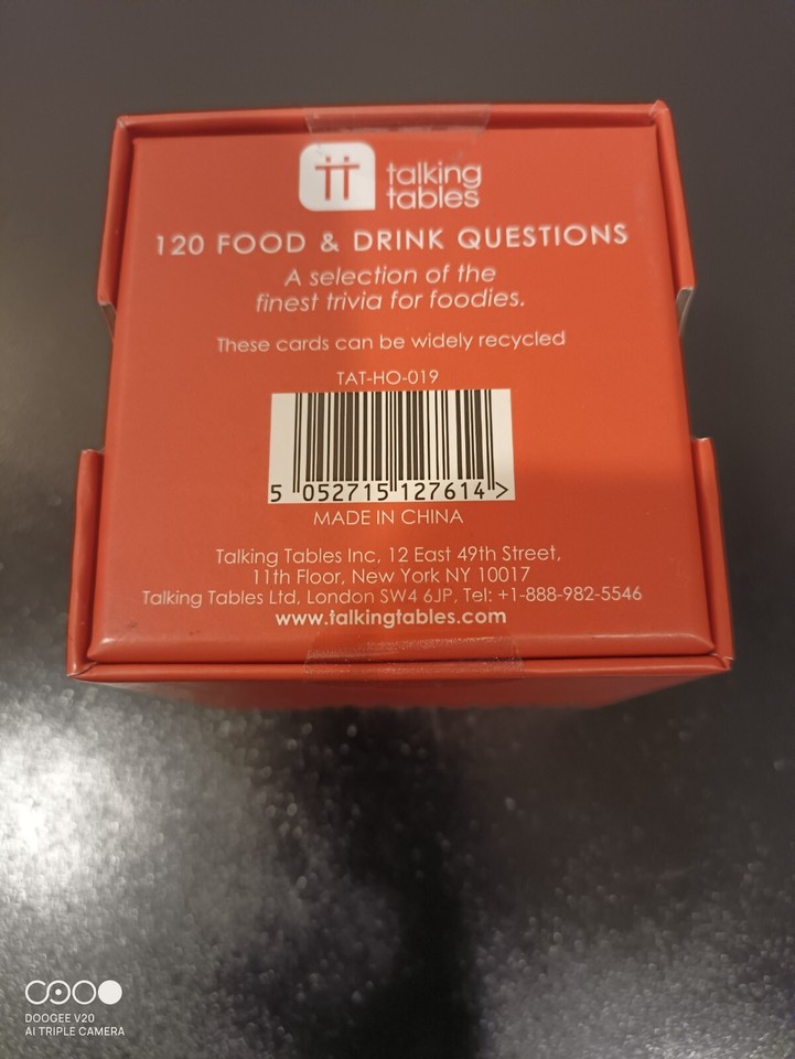 Talking Tables After Dinner Food & Drink Trivia Game 120 Question Cards ...