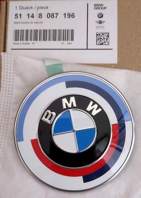 BMW OEM 50 Year 74mm Blue Red White Roundel Badge Emblem Front Rear ...