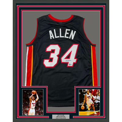 Framed Autographed/Signed Ray Allen 33x42 Miami Black Jersey Beckett ...