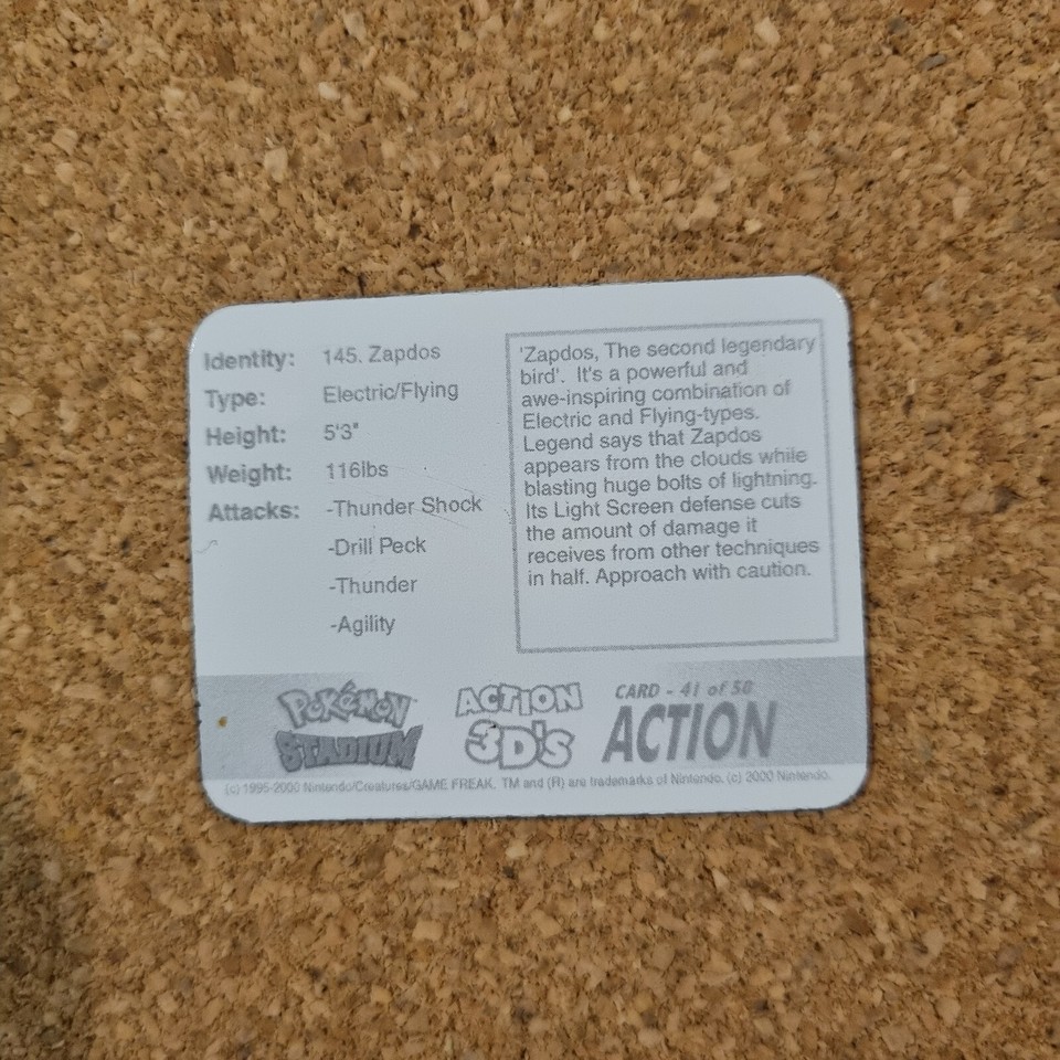 Pokemon Stadium Action 3D'S 2000 Lenticular Card Tazo Pogs #41/50 ...