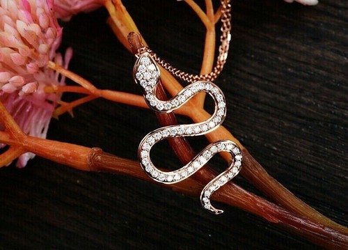 1.30Ct Round Cut simulated Diamond Snake Pendant 14K Rose Gold Plated ...