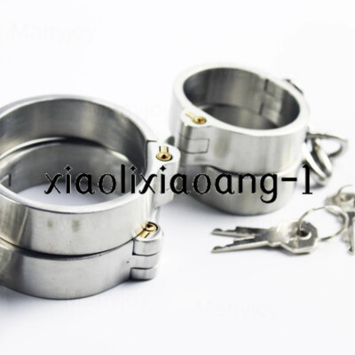 Pure Stainless Steel Handcuffs Ankle Cuffs Neck Collar Chain Slaver ...