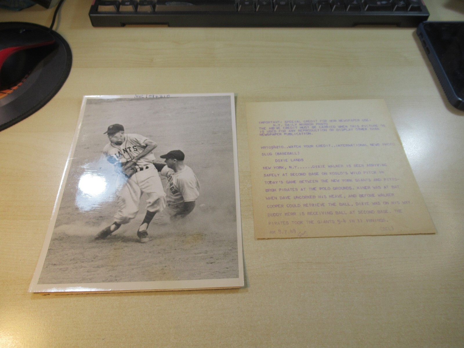 DIXIE WALKER BUDDY KERR PIRATES GIANTS TYPE 1 PRESS PHOTO 8/7/1948 ...