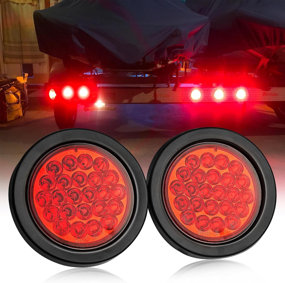 2X 4"inch Round Red 24-LED Truck Trailer Stop Turn Tail Brake Lights ...