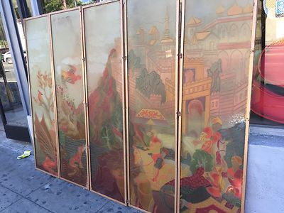 Antique Art Deco Asian Screen Lalique Style Acid Etched Glass Room ...