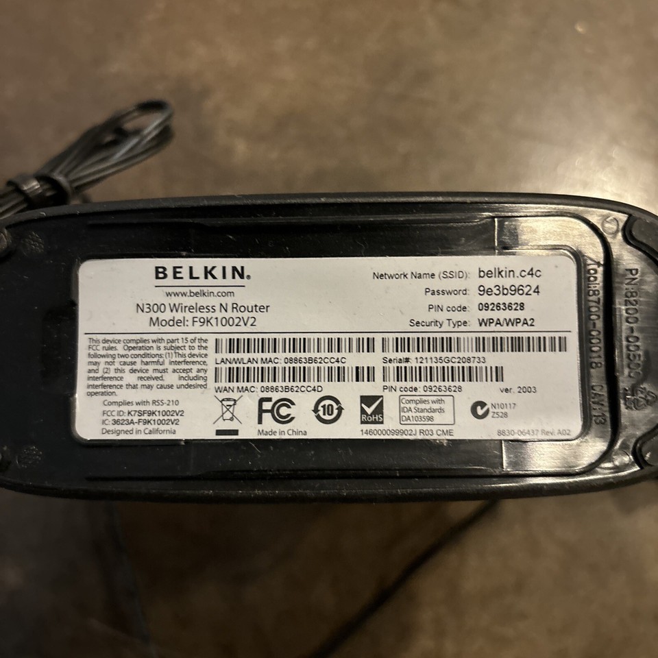 Belkin N300 300 Mbps 4-Port 10/100 Wireless N Router (F9K1002V2) W ...