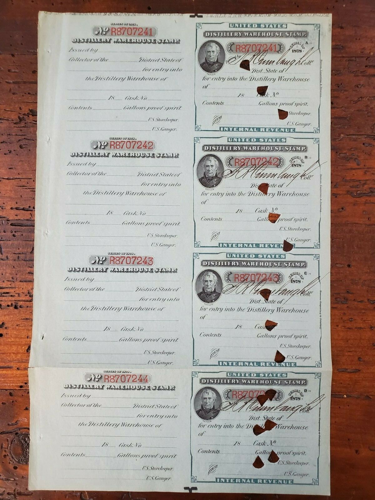 US 1878 Internal Revenue Distillery Warehouse Stamp Sheet of 4 | eBay