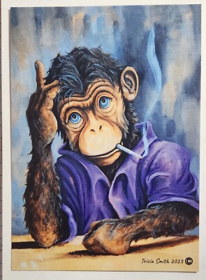 PRINT~~MONKEY~~Whimsical~Smoking Doobie~5" x 7"~420~MJ~flipping the ...