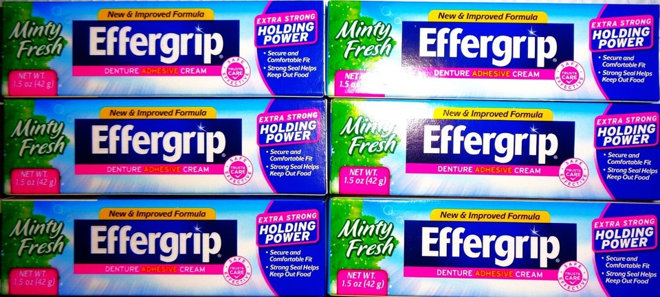 Effergrip Denture Adhesive Cream Extra Strong Zinc Free Lot of 1 to 6 (1.5 Oz)* | eBay