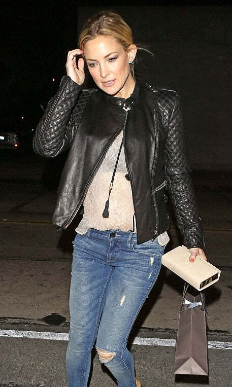 Women's Black Slim Fit Biker Style Moto Real Stylish KATE Hudson ...