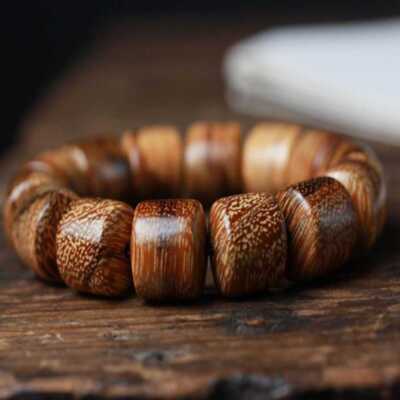 15MM gold-rimmed nanmu Barrel beads Mala Buddha Lucky Bracelet zazen | eBay