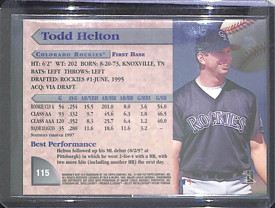 1998 Bowman's Best Autograph #115 Todd Helton | eBay