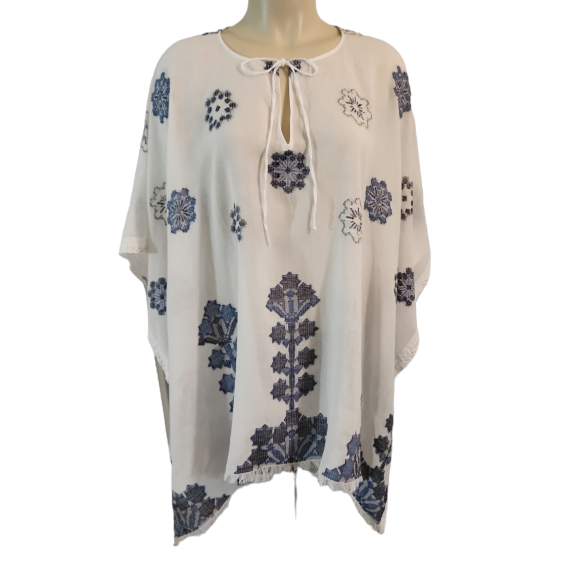 J. Jill Ocean Breeze Jacquard Poncho Top Overlay OS White Blue ...
