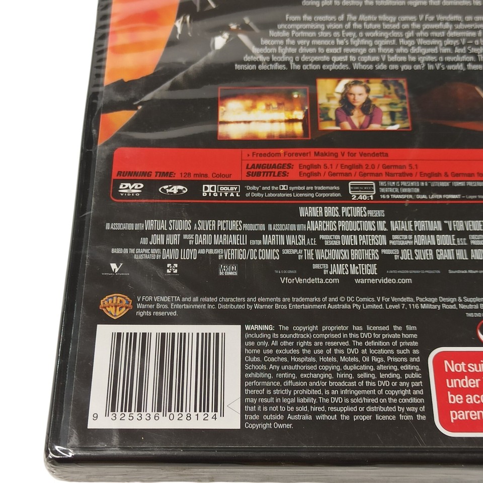 V For Vendetta DVD Political Thriller Action Drama Superhero British R4 ...
