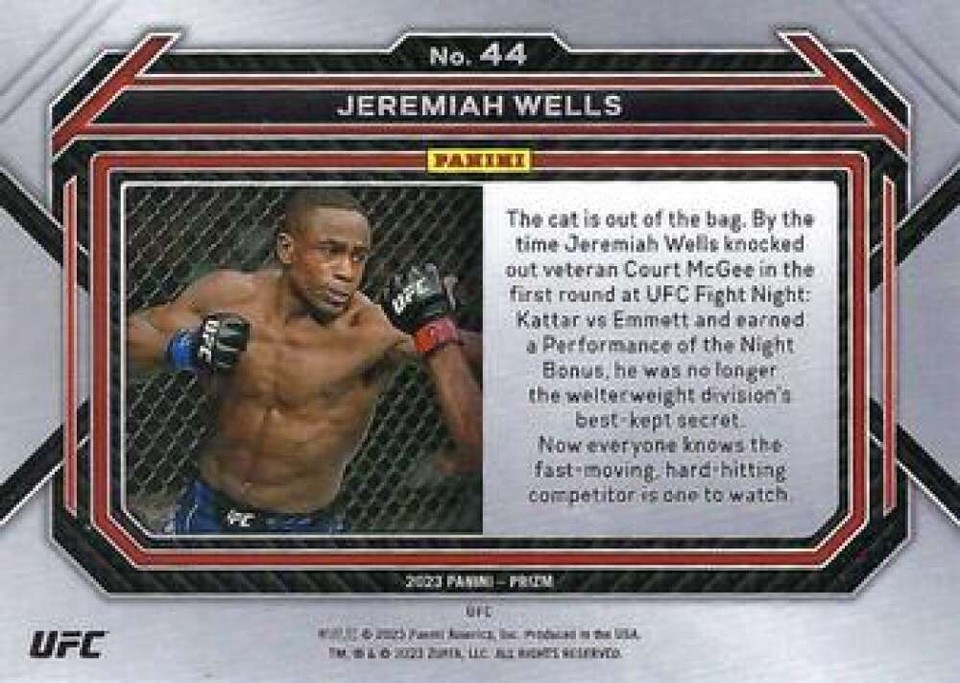 Jeremiah Wells RC 2023 Panini Prizm UFC #44 ROOKIE MMA Horizontal ID ...
