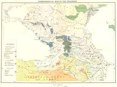 CAUCASUS. Ethnographical Georgia Armenia c1885 old antique map plan ...