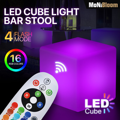 16" LED Cube Light Pub Bar Stool 16 RGB Colors Changing Chair w/Remote Control | eBay