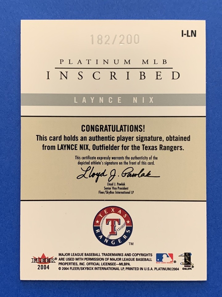 LAYNCE NIX /200 Signed 2004 Fleer Platinum RANGERS-BREWERS-REDS ...