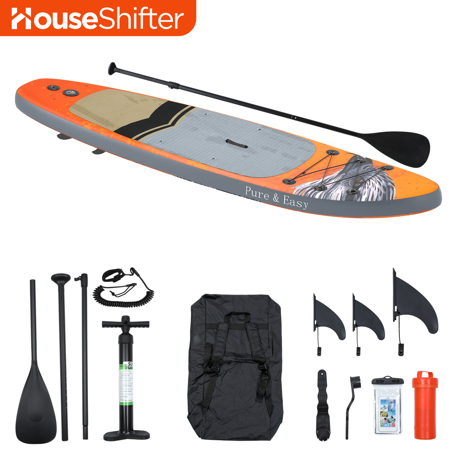 11' x 2.8' Floating Paddleboard Standing Surfing Board Orange Free Pump