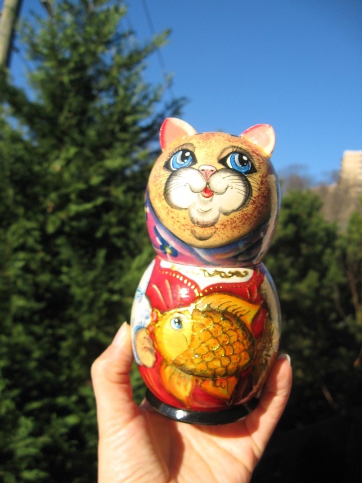 Russian Matryoshka Hand Crafted Handpainted Wood Nesting Cat Dolls Set ...
