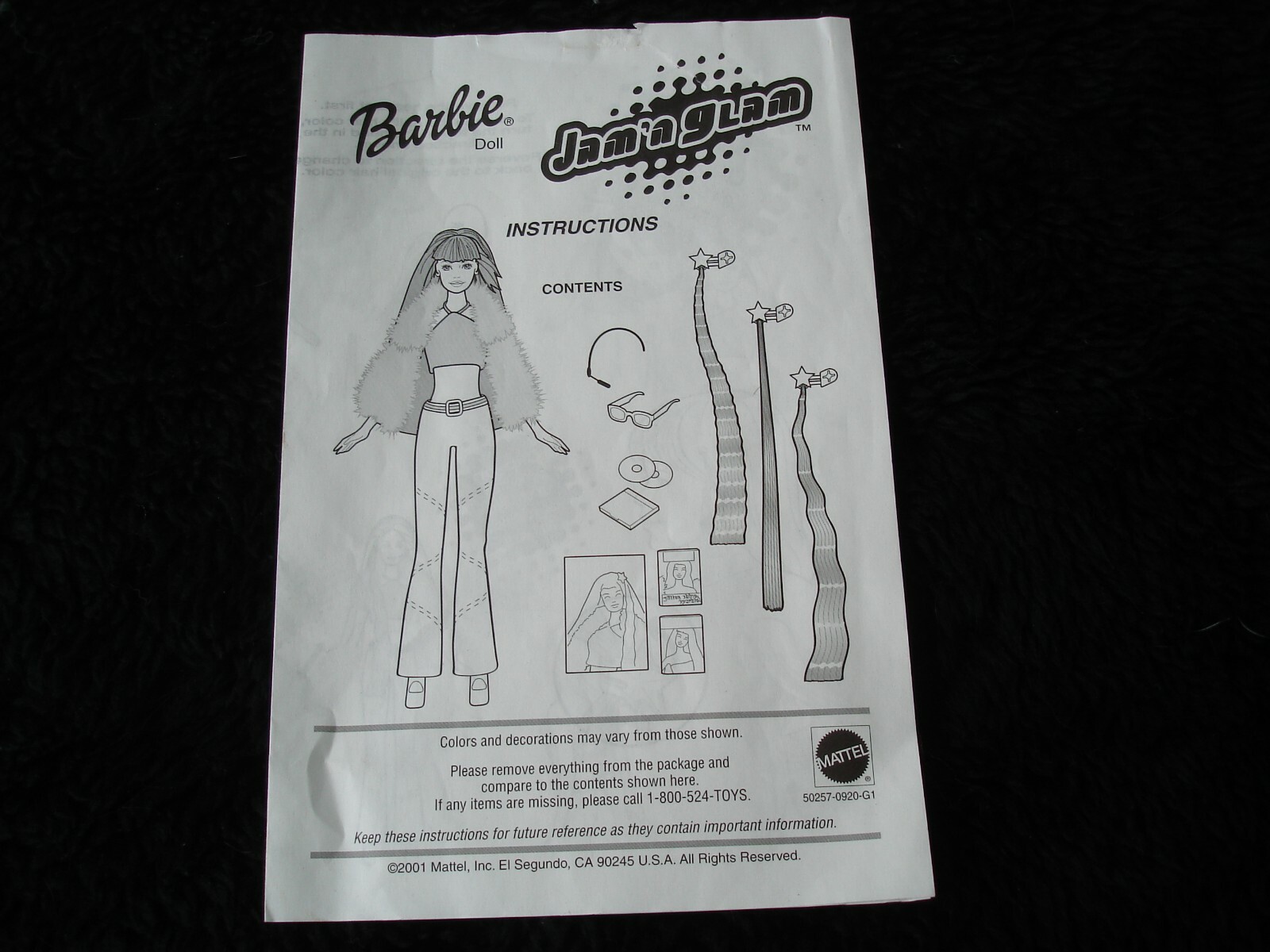 MATTEL TOYS BARBIE DOLL JAM"N GLAM INSTRUCTION MANUAL BOOK PHOTO COPY 2001