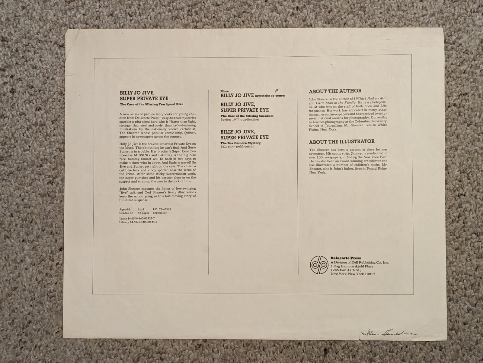 BILLY JO JIVE SUPER PRIVATE EYE/The Case of the Missing 10 Speed Bike ...