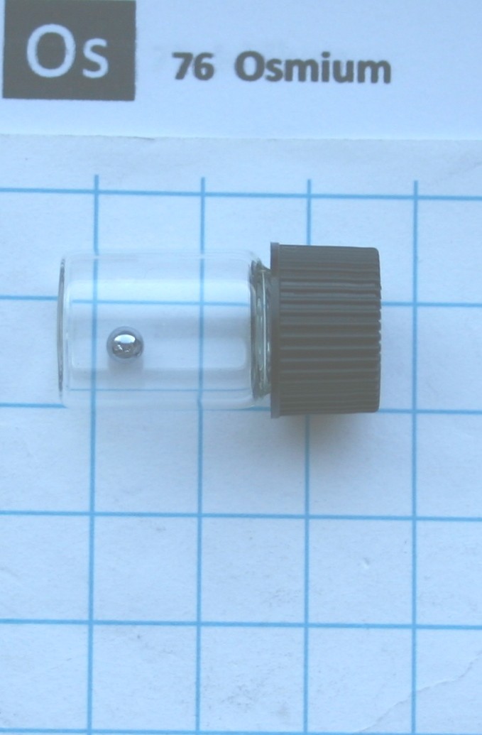 0.54 gram 99.95% solid Osmium metal pellet in glass vial element 76 ...