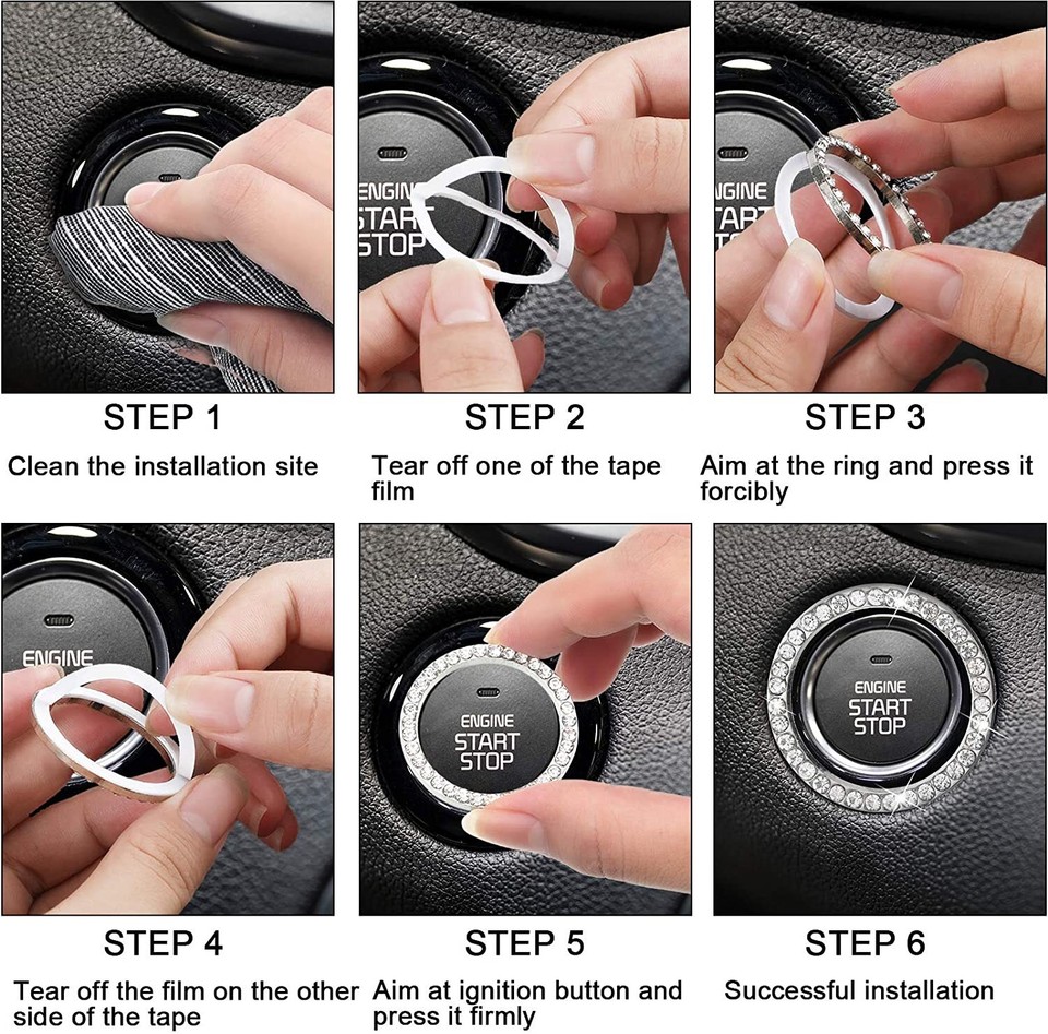 Auto Start Button Bling Car Decor Crystal Rhinestone Car Bling Ring ...