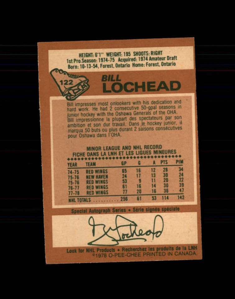 1978 O-Pee-Chee Hockey #122 Bill Lochead STARX 6 EX/MT CS83101 | eBay