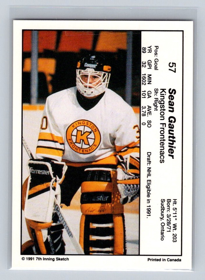 1990-91 7th Inning Sketch OHL #57 Sean Gauthier Kingston Frontenacs | eBay