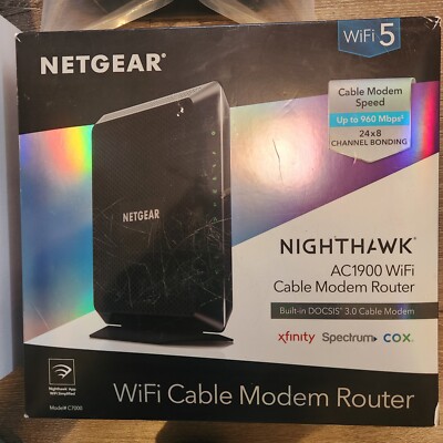 NETGEAR Nighthawk C7000-100NAS AC1900 WiFi Cable Modem Router DOCSIS 3. ...