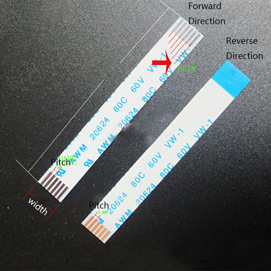Pitch 0.5mm 60-Pin FFC/FPC Flexible Flat Cable Wire 20624 80C 60V VW-1 ...