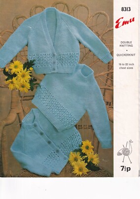 Emu Knitting Pattern 8313 - Babies Sweater and Cardigans - VGC | eBay ...