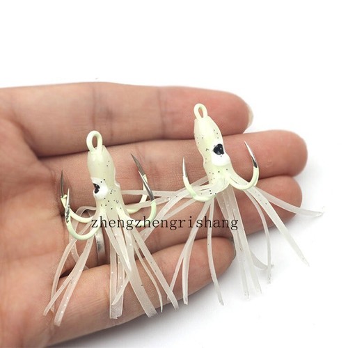 10Pc Luminous Octopus Squid Skirt Glow Soft Lure Hook Hoochies Bait ...