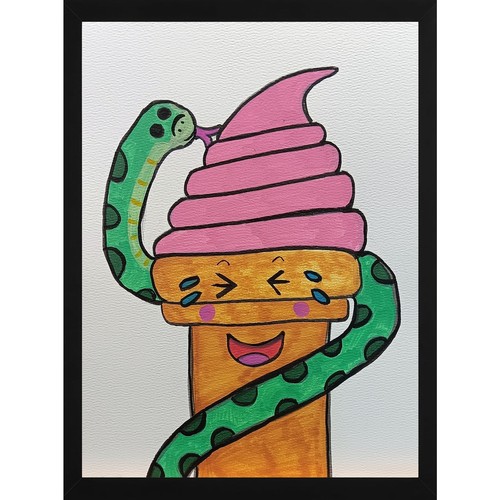 Kawaii Strawberry Ice Cream & Snake 9x12 Inch OOAK Original Acrylic ...