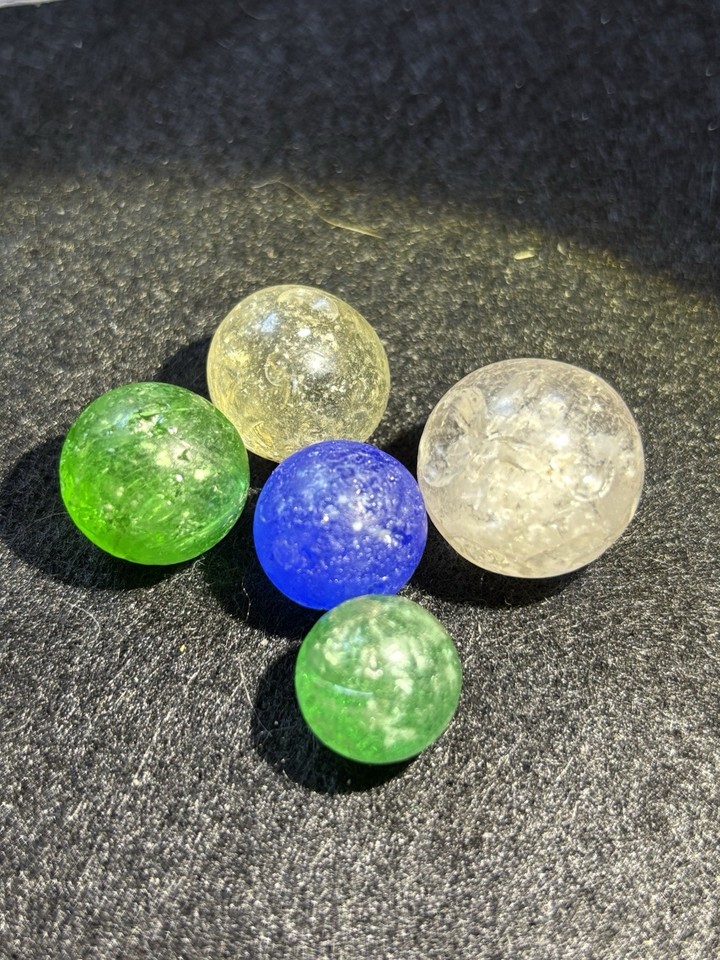 German Handmade Marbles. Group Of 10. Ribbon Cores, Micas. Good ...