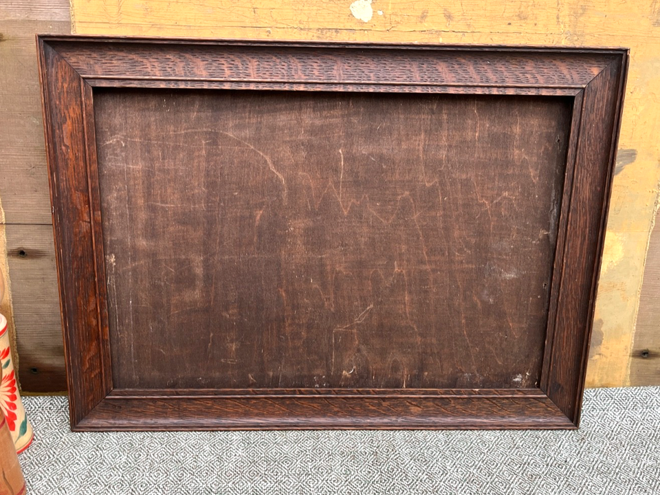 ANTIQUE 1920S FIGURED OAK REBATE PICTURE FRAME WITH ORIGINAL WOODEN ...
