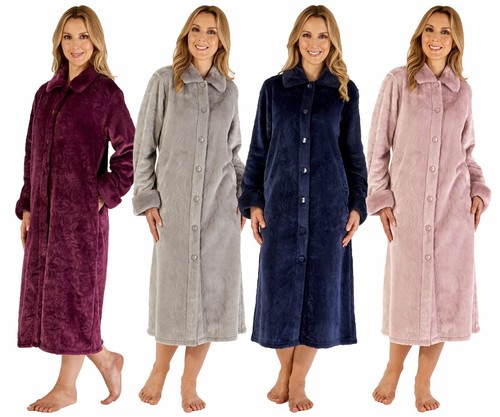 Luxury Faux Fur Collar 46" Long Button Through Dressing Gown ...