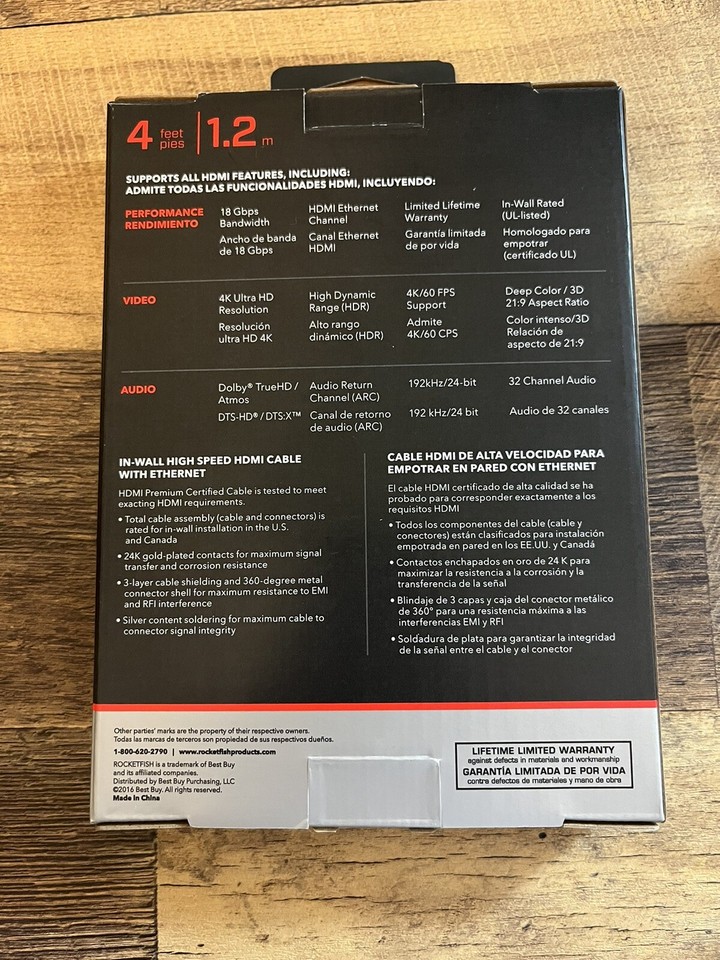 Rocketfish - 4 FT HDMI CABLE 4K Ultra HD & HDR (In-Wall Rated) - Black ...