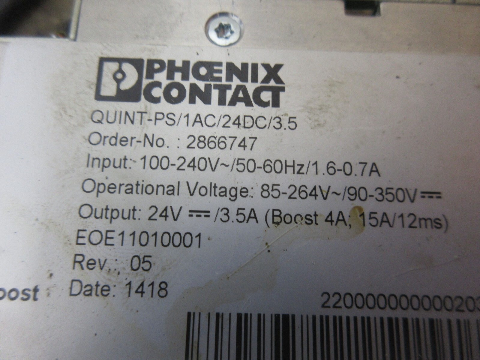 PHOENIX CONTACT POWER SUPPLY QUINT POWER PS/1AC-24DC/3.5 2866747 24V 3 ...