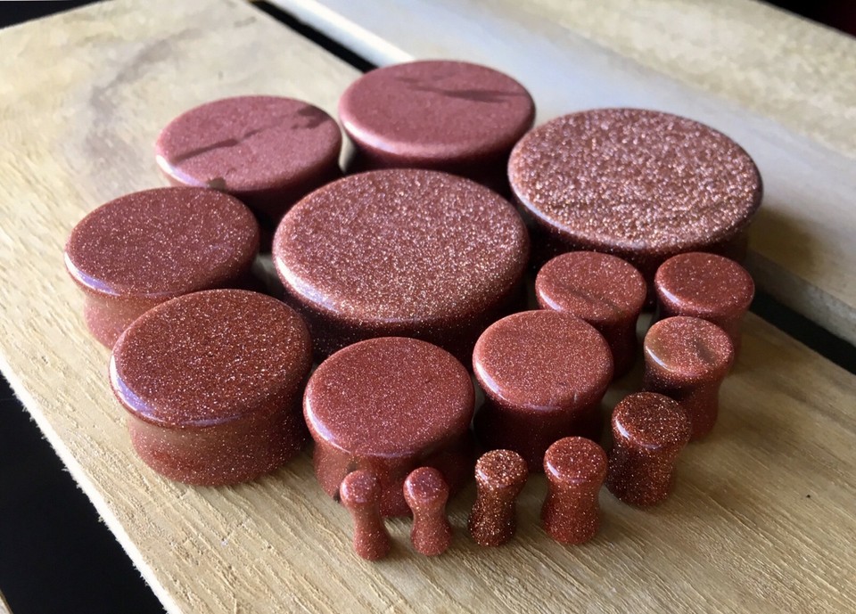 PAIR Gold Sandstone Organic Stone Plugs Gauges - 8g (3mm) up to 38mm (1 ...