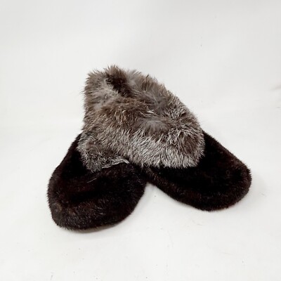 Vtg Genuine Brown Gray Sheared Beaver & Beaver Trim Slippers Size L/XL ...