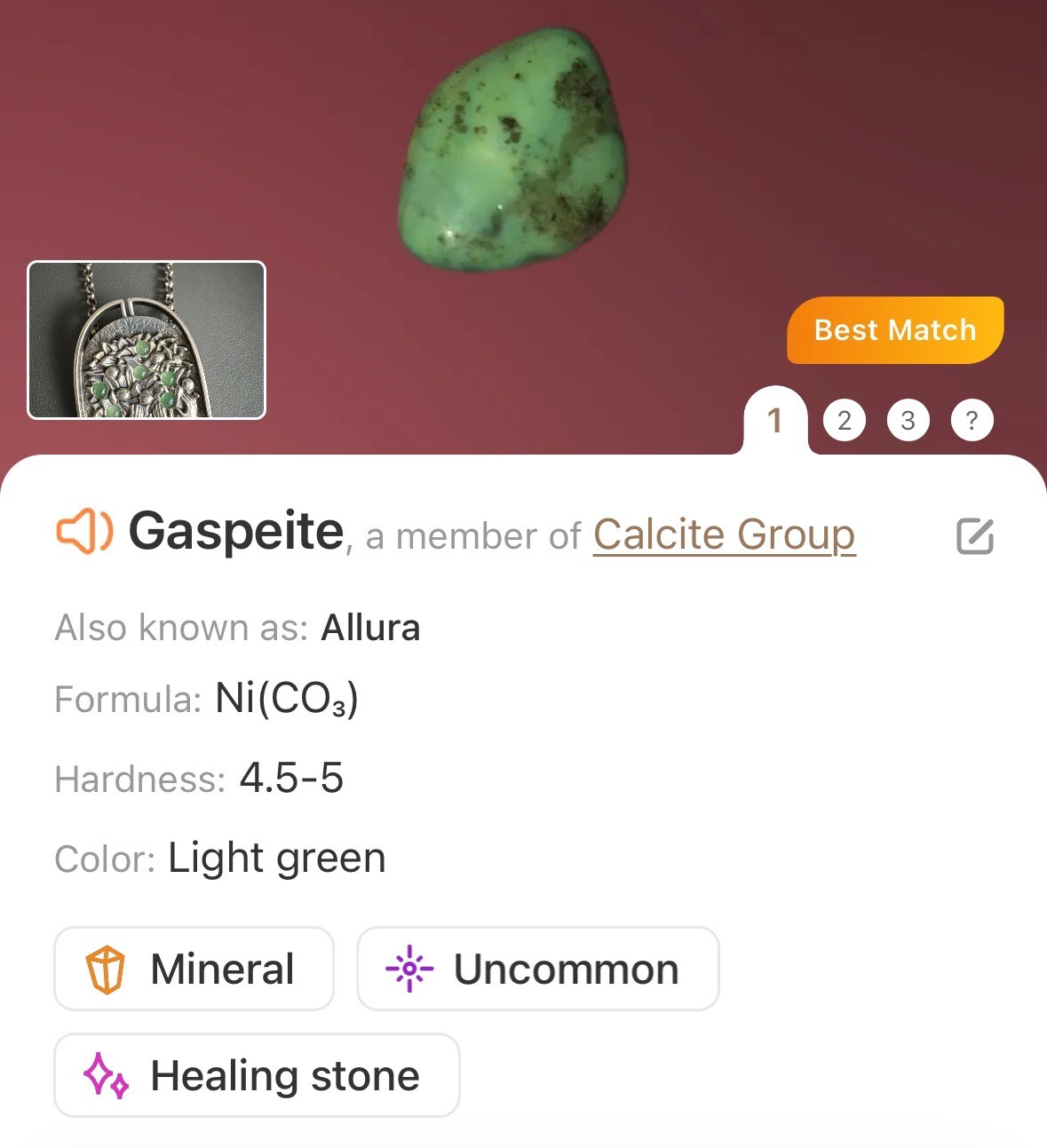 Very RARE KALEVALA KORU FINLAND Sterling Silver Necklace GASPEITE ...