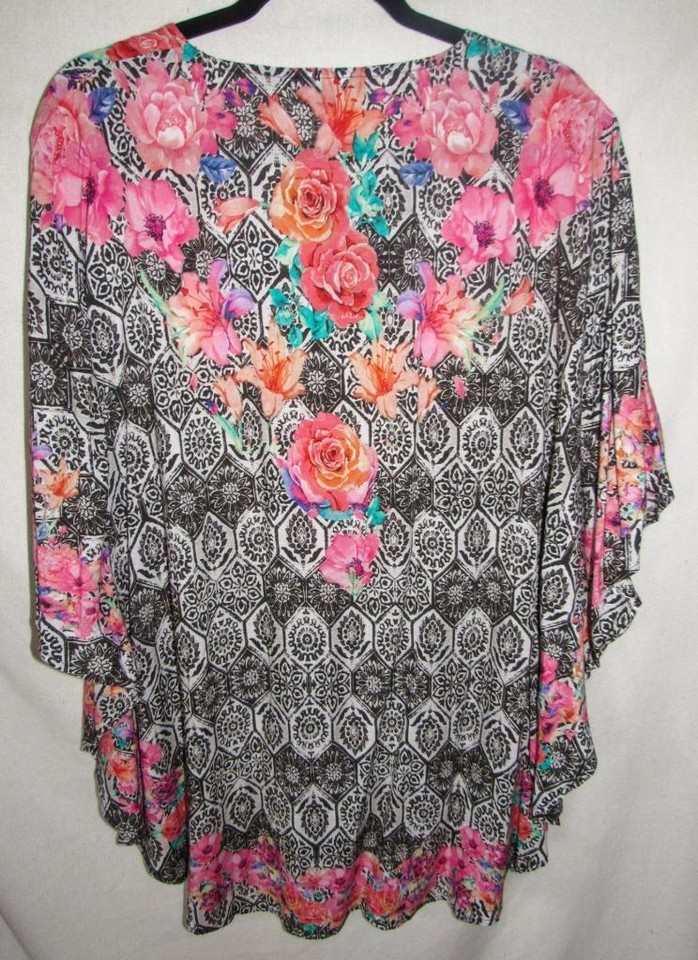 Tolani Collection Women's Medium Woven Floral Batwing Sleeve Kaftan Boho Top | eBay
