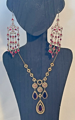 Ruby Red Necklace and earrings set goldtone Simulated | eBay