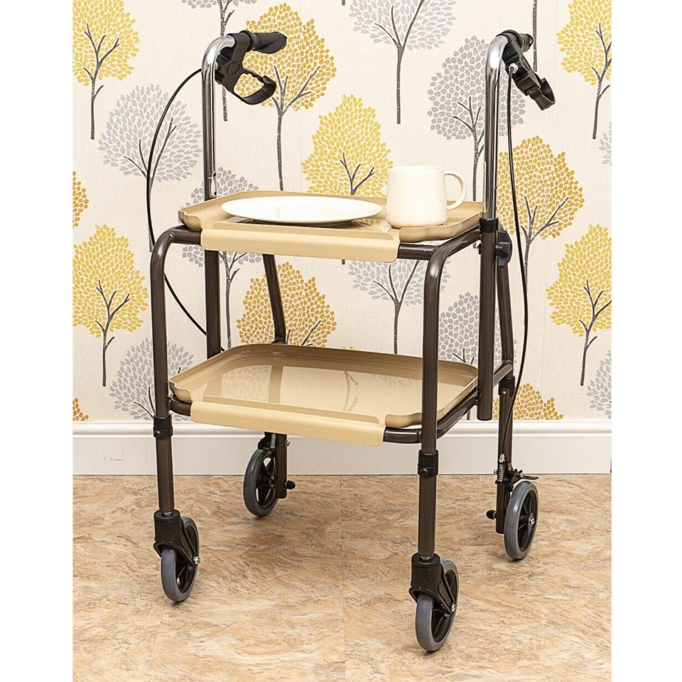 Adjustable Mobility Trolley Hand Brakes Walker Indoor Kitchen 4 Wheels ...