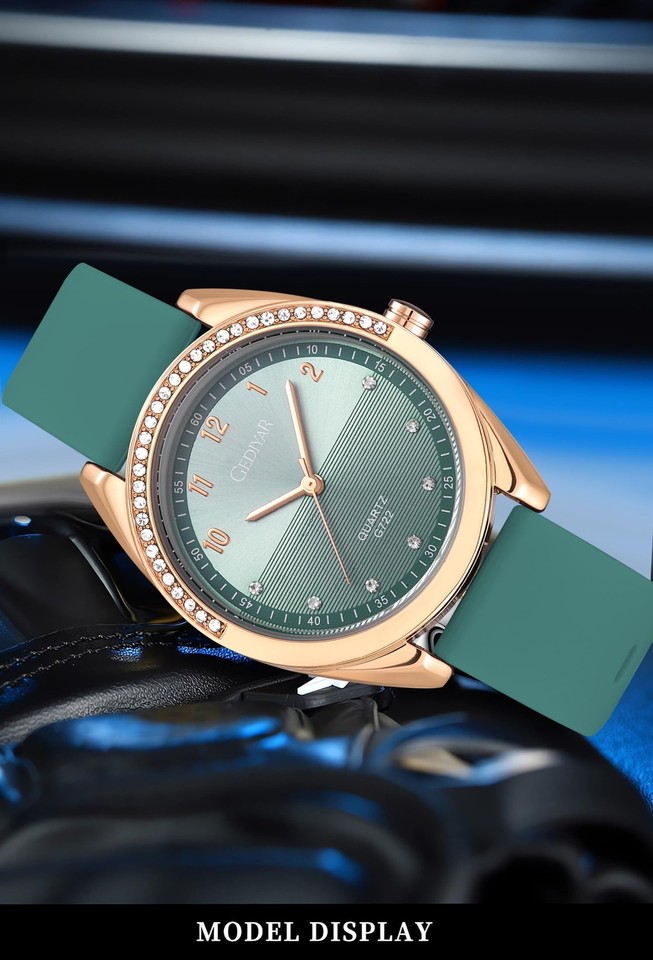 GEDIYAR Women's Rhinestone Quartz Watch Silicone Band Waterproof ...