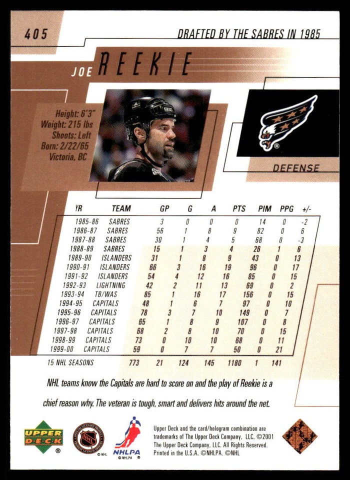 2000-01 Upper Deck #405 Joe Reekie Washington Capitals Hockey Card | eBay