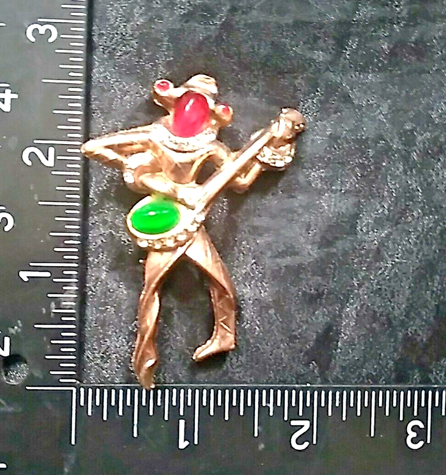 1947 URIE MANDLE HARLEQUIN BROOCH Sterling Gold Wash Vtg Mandolin Pin ...